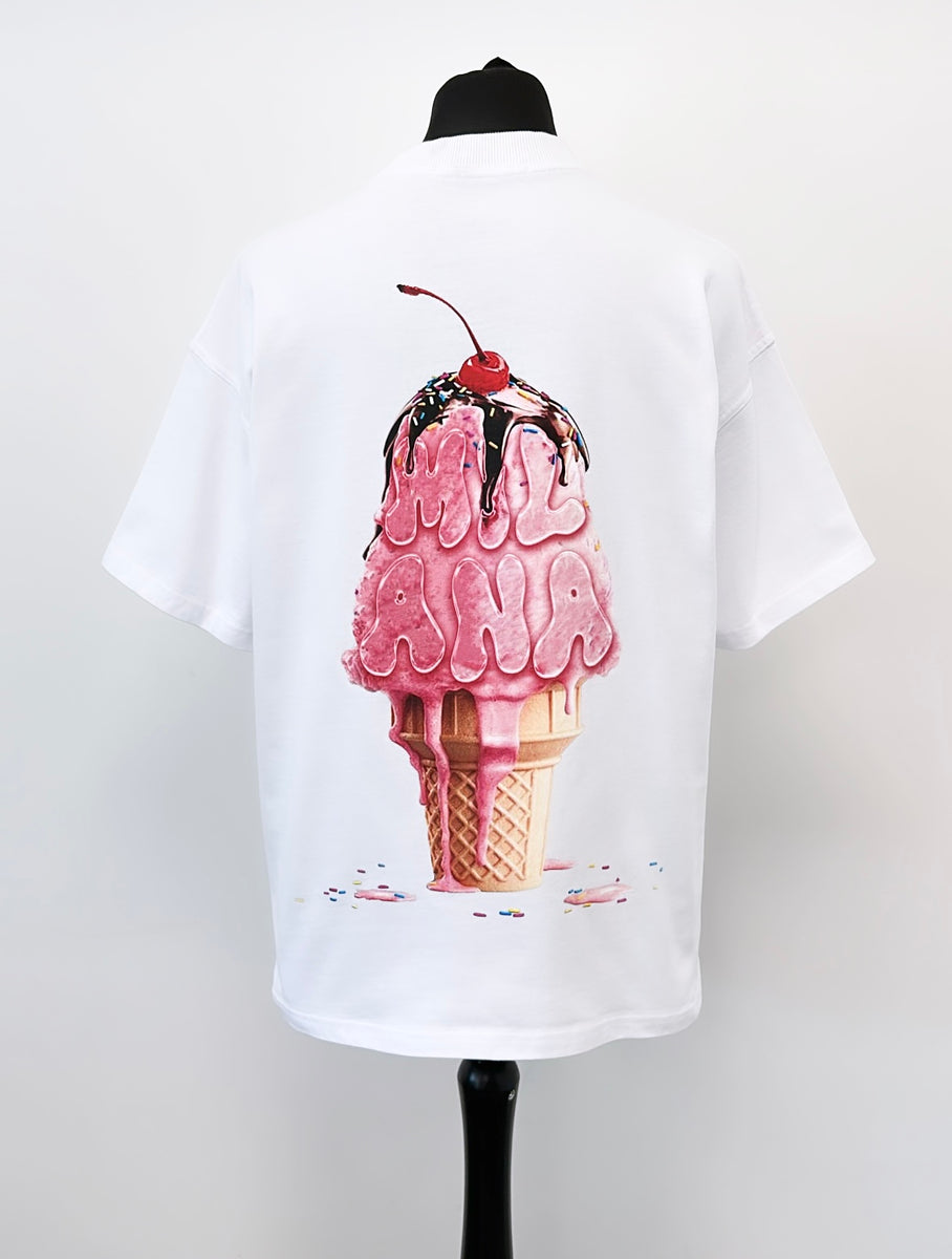 White Heavyweight Ice Cream T-shirt. – Milana Studios